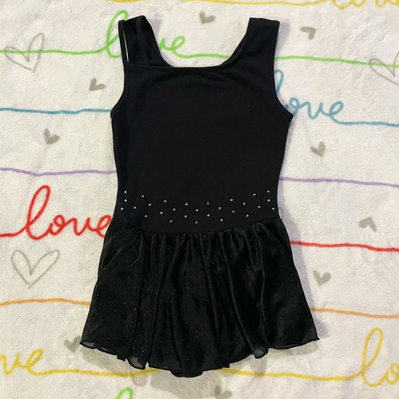 Danskin | Dresses | Danskin Black Sheer Skirt Dance Leotard Glitter ...
